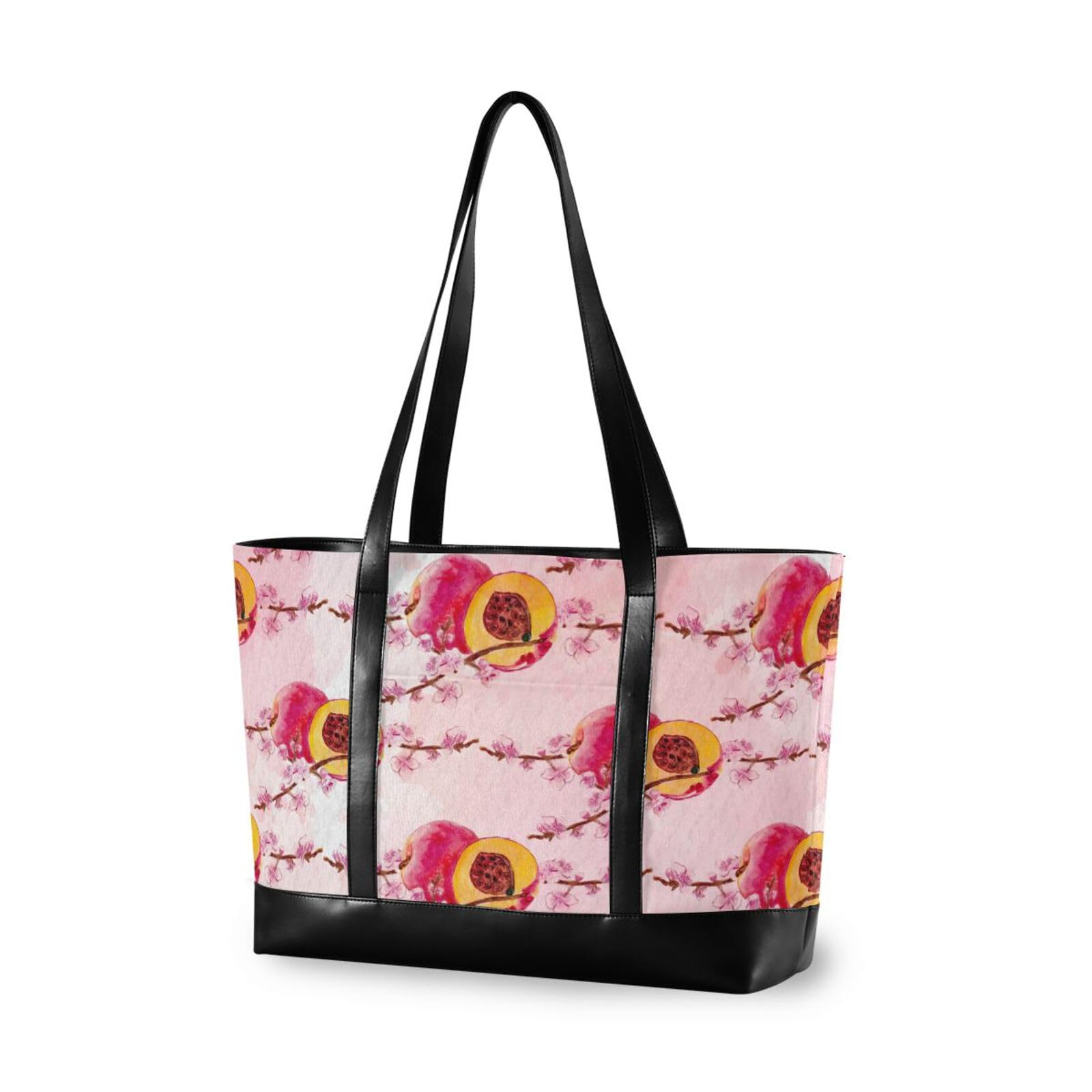 Watercolor Peach Laptop Tote Bag for Women Teacher Canvas Tote Bags Handbags Purse Travel Work Bag with Fashion Zipper