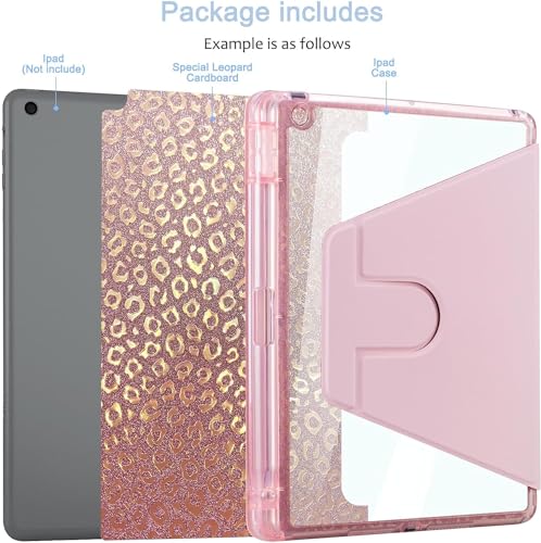 SoFunMoky for iPad Pro 6th/ 5th/ 4th/ 3rd Gen Case 12.9 Inch Cover with Pencil Holder 360 Degree Rotating Stand Glitter Shining Gold Leopard Cheetah Full Protective Auto Wake Sleep Bling, Pink