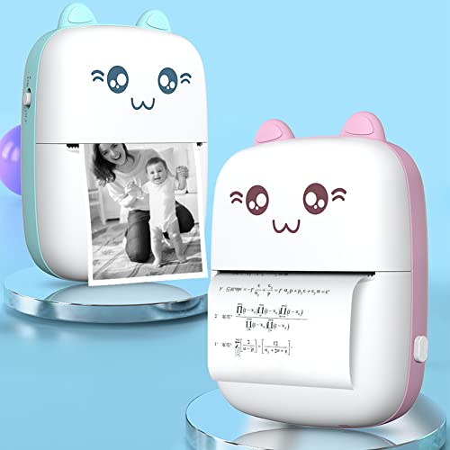 EMVANV Mini Pocket Thermal Printer, Portable Bluetooth Compatible Travel Printer Label Printer Printable Photos, Lists, QR Codes, Notes with Printing Paper(Blue)