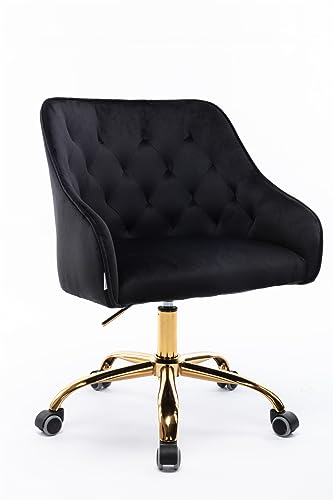 TRIPLE TREE Office Desk Chair with Wheels, Modern Swivel Shell Chair with Tufted Wide Back, Comfortable Adjustable Swivel Computer Task Chairs for Home,Office, Make Up, Bedroom, Small Space, Black…