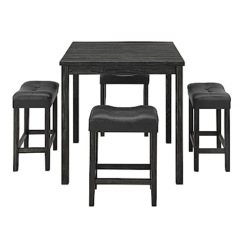Bar Table and Chairs Set for 4,5 Piece Dining Table Set with PU Stool, Industrial Breakfast Table Set, for Living Room, Dining Room, Game Room,Small Space(Black)