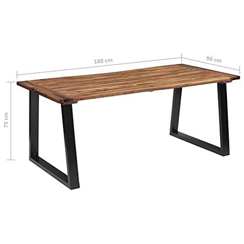 Tidyard Dining Table Acacia Wood with Oil Finish Tabletop Powder-Coated Metal Frame Accent Table for Kitchen Bistro Living Room 70.9 x 35.4 Inch