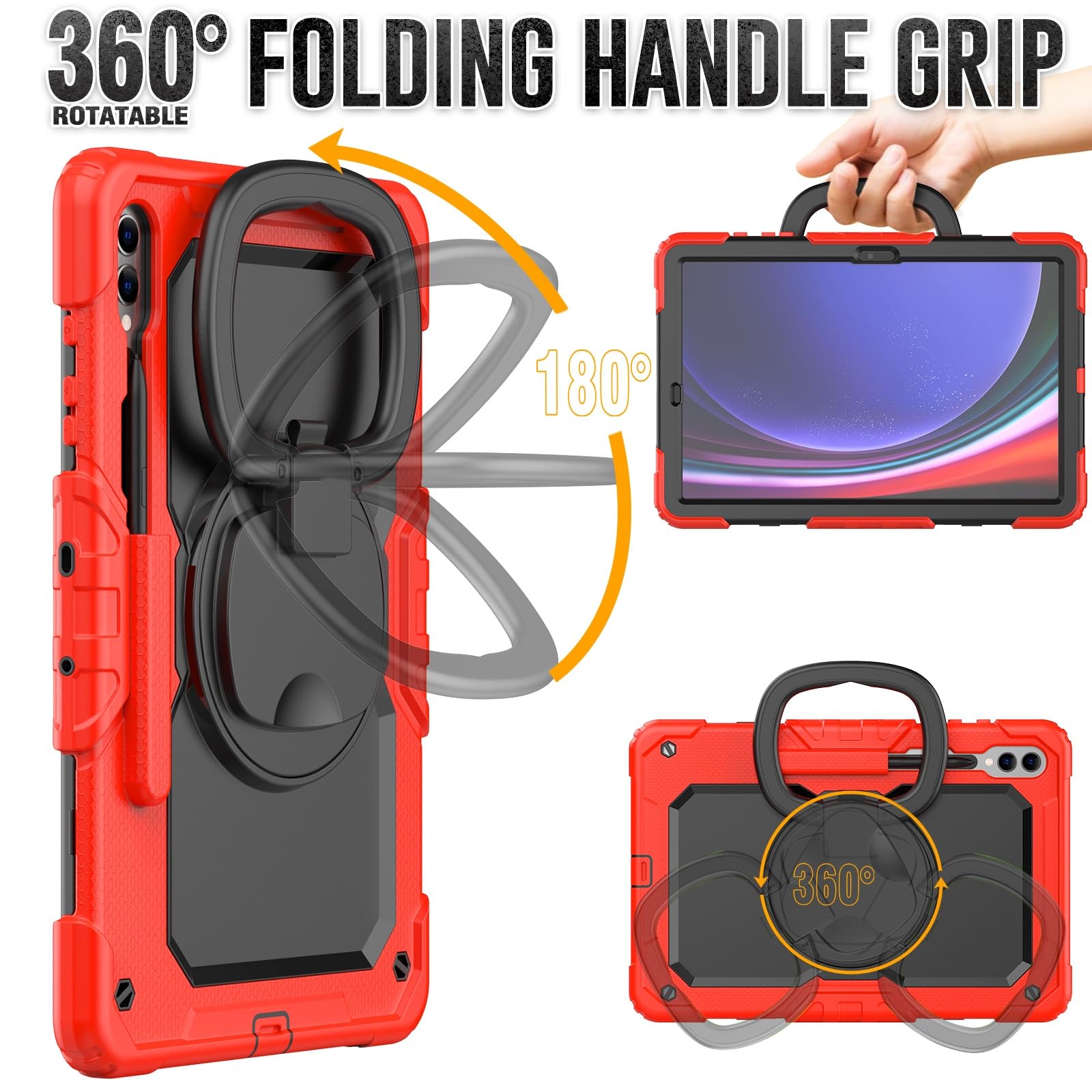 Cover Case Heavy Duty Shockproof TPU Case Compatible with Samsung Galaxy Tab S9 Ultra 14.6 Inch 2023 (SM-X910/X916B/X918U) Kids Case,360 Degree Rotating Handle Stand Bracket W Screen Protector+Shoulde