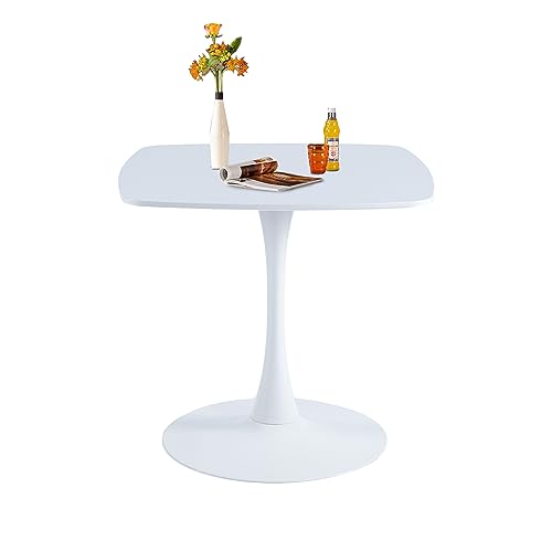 ANDORON Square Dining Table, 32 Inches Kitchen Tulip Table for 2-4 People with MDF Top and Metal Base, Modern Small Space Room Circle Table, End Table Leisure Coffee Side Table (32" - Square, White)