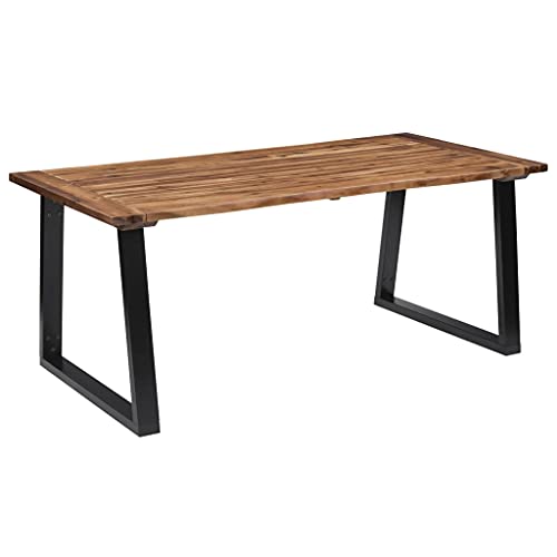 Tidyard Dining Table Acacia Wood with Oil Finish Tabletop Powder-Coated Metal Frame Accent Table for Kitchen Bistro Living Room 70.9 x 35.4 Inch
