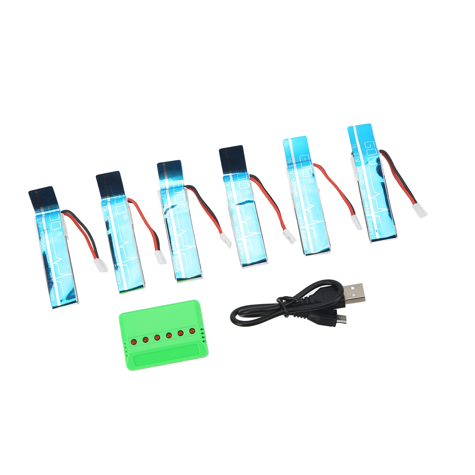 NestNiche 3.7V 520mAh Li-ion Battery, 6 PCS Lightweight High Discharge Rate RC Batteries with Charger Cable for RC Airplane Helicopter Models, Blue