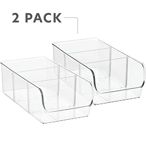 bHome - 2 Adjustable Snack Organizer Bins for Cabinet & Pantry Organization And Storage Plastic Storage Bins For Kitchen Organization - Clear Acrylic Divided Storage Containers with Removable Dividers