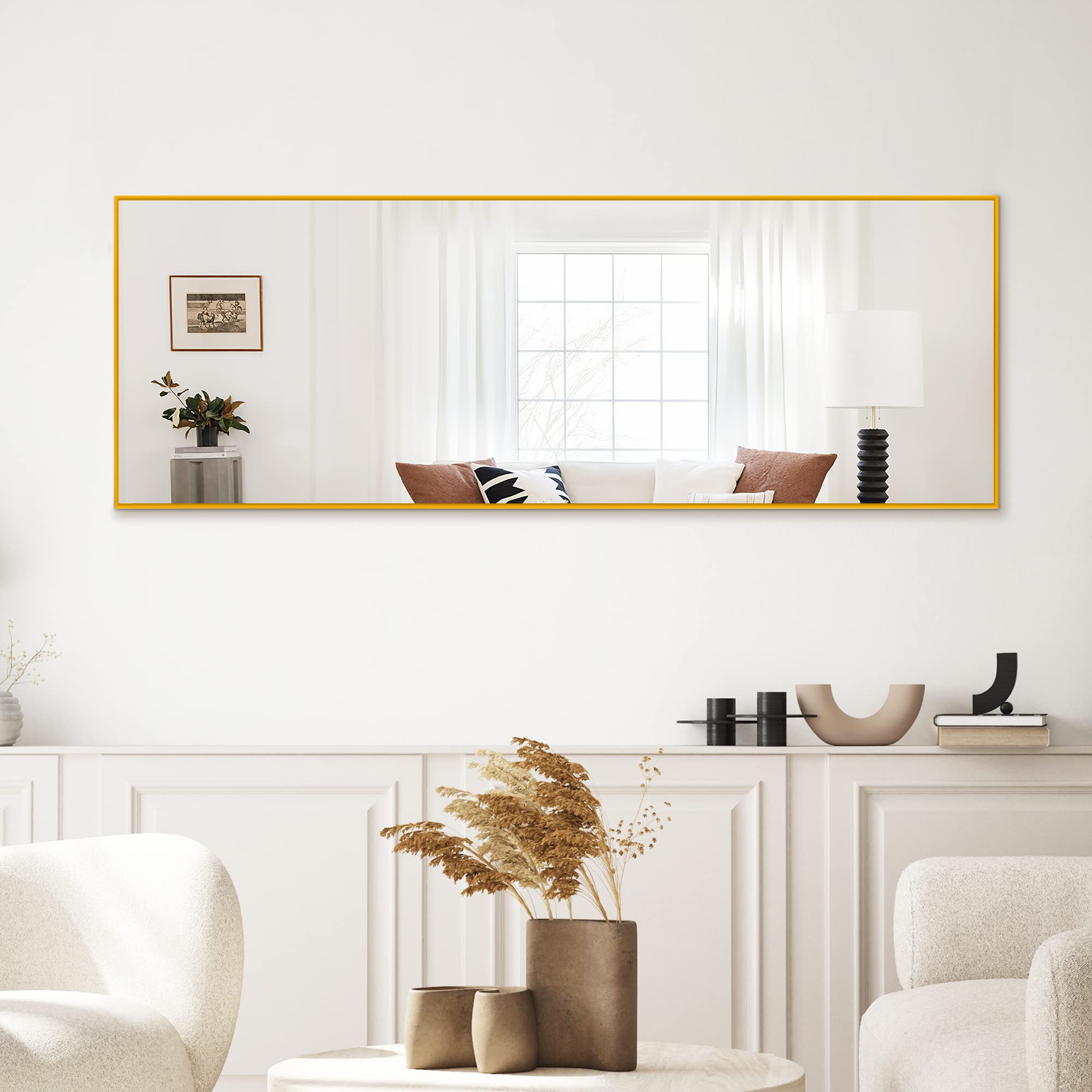 NicBex Full Length Mirror, 60" x 20" Wall Mirror Full Length Wall Mounted Mirror Aluminum Alloy Frame Dressing Mirror for Bedroom/Living Room/Dorm Room Floor Mirror with Stand,Gold