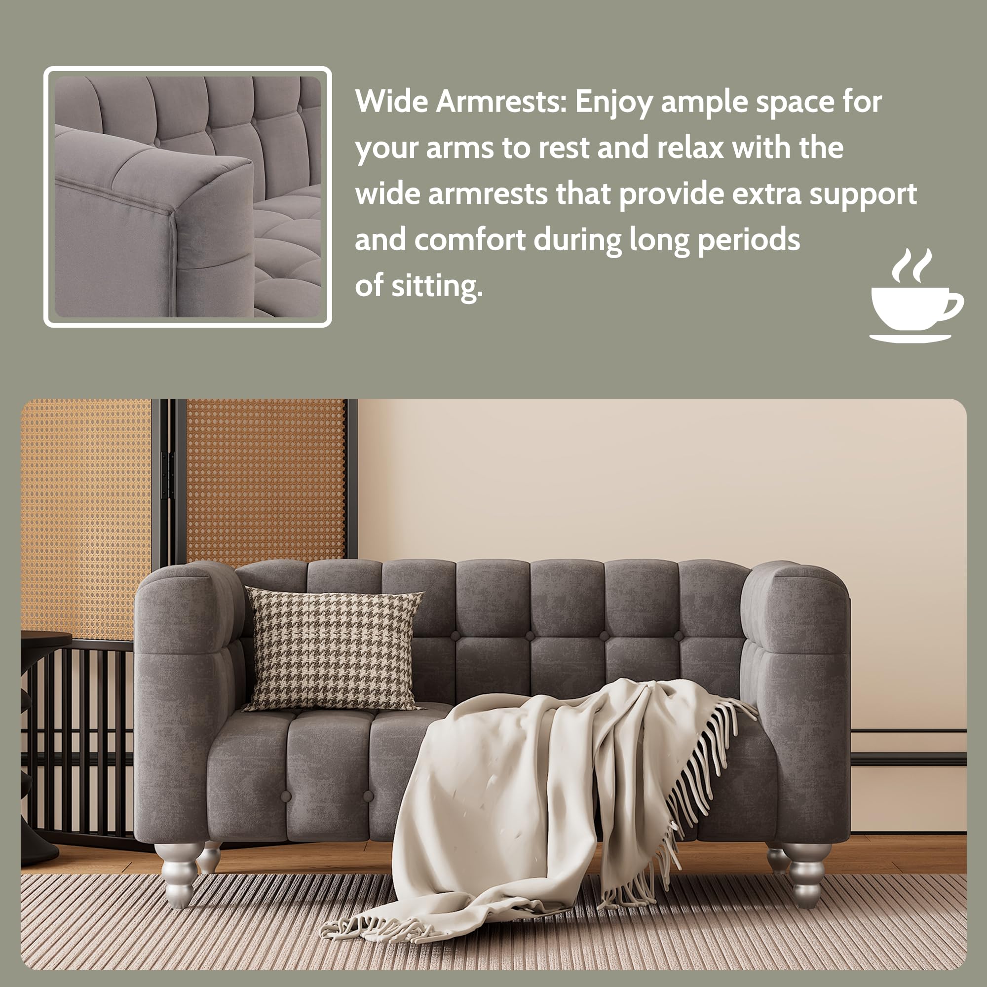3-Piece Sofa Sets Living Room Sets with Solid Wood legs, Buttoned Tufted Backrest, Dutch Fleece Upholstered Couches Sets Including 3-Seat Sofa, Loveseat and Chair for Living Room (Grey)