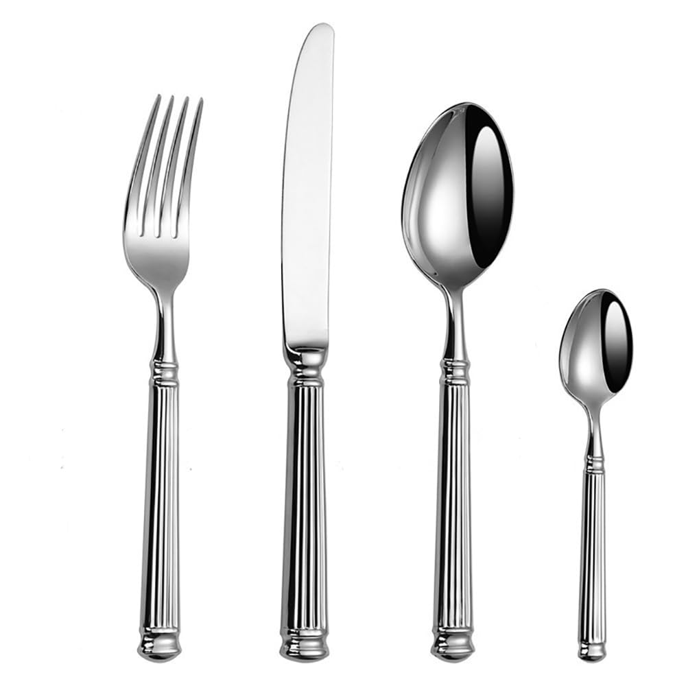 Taiyoko Silverware Set Flatware Stainless Steel Cutlery Striped Mirror Polished Kitchen Utensils Tableware Service with Steak Knives Dinner Fork Knife Spoon