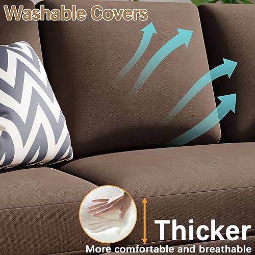 Furniwell Convertible Sectional Sofa Couch, L Shaped 3-Seat Small Couch for Living Room with Ottoman Modern Fabric Reversible Chaise for Apartment and Small Space (Brown)