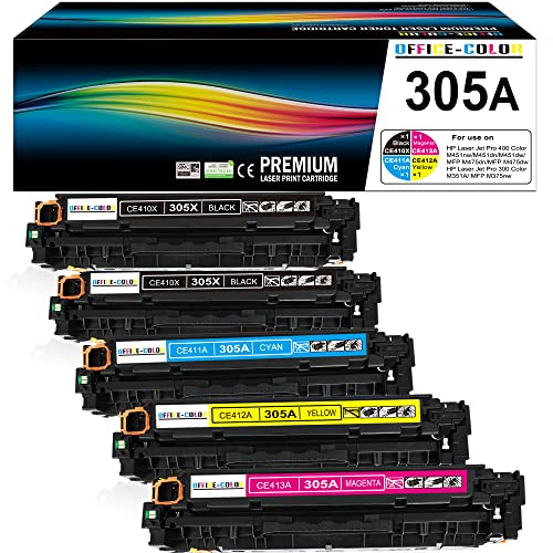 HP 305A Black, Cyan, Magenta, Yellow Toner Cartridges (5-Pack) Works with Laserjet Pro 300 M351, Laserjet Pro 300 MFP M375, Laserjet Pro 400 M451, Laserjet Pro 400 MFP M475