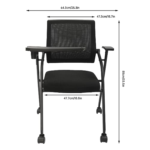 Tablet Arm Chair with Caster Wheels, Ergonomic Breathable Mesh Guest Nesting Stacking for Office School, Classroom, Training Conference, Waiting Room Black (with Desktop - 4pcs)