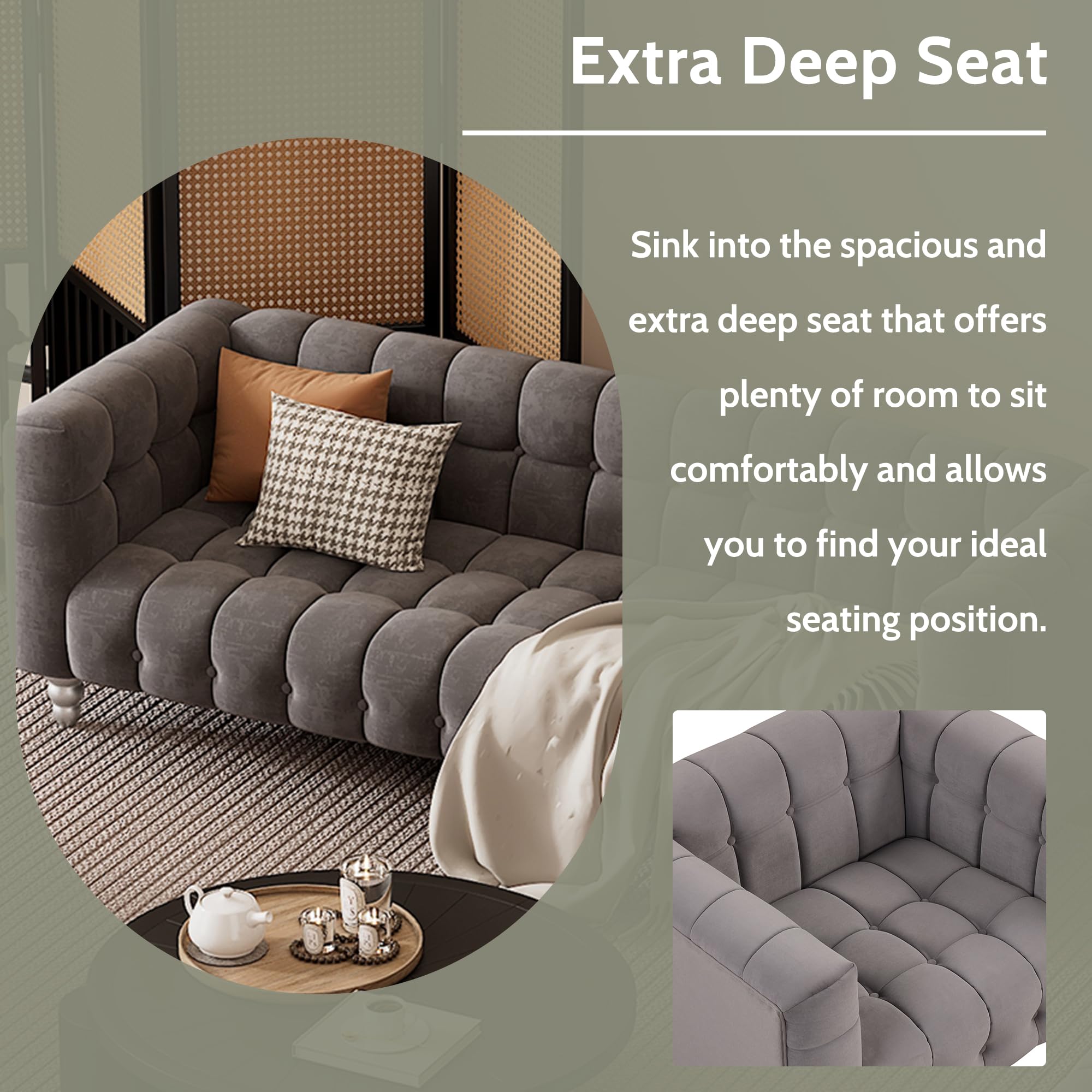 3-Piece Sofa Sets Living Room Sets with Solid Wood legs, Buttoned Tufted Backrest, Dutch Fleece Upholstered Couches Sets Including 3-Seat Sofa, Loveseat and Chair for Living Room (Grey)