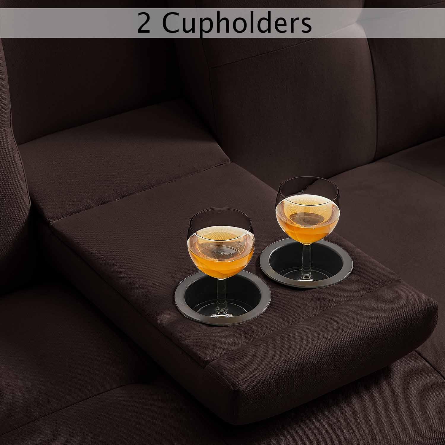 100% Fabric Linen Upholstered Futon Sofa Bed with 2 Cupholders/Legs/Removable Armrest, Modern Convertible Sleeper Couch, Upholstered Loveseat for Small Spaces, Memory Foam Living Seat, Brown