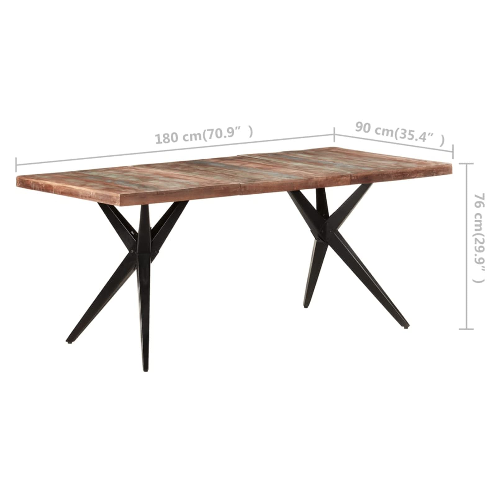 Tidyard Dining Table Reclaimed Wood Tabletop Powder-Coated Steel Legs Industrial Style Table for Kitchen, Bistro, Home Furniture 70.9 x 35.4 x 29.9 in