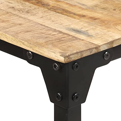 GOLINPEILO Dining Table Rectangular Solid Wood Top with Steel Legs Metal Frame Industrial and Rustic Style for Kitchen Meal, Dining Room or Living Room, 78.7"x39.4"x29.9" Rough Mango Wood-B