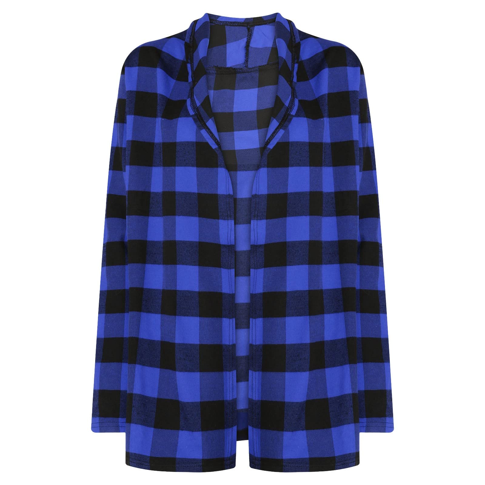 Women's Long Sleeve Open Front Cardigan Buffalo Plaid Knitted Tops Shirts Blue