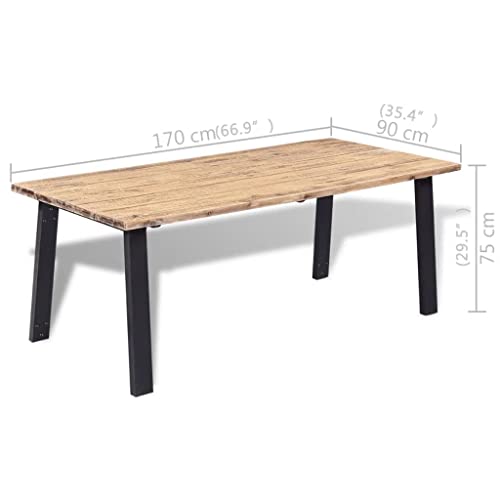 GOLINPEILO Solid Wooden Dining Table with Powder-Coated Metal Legs, Kitchen Table Solid Acacia Wood 66.9"x35.4"x29.5" -AA