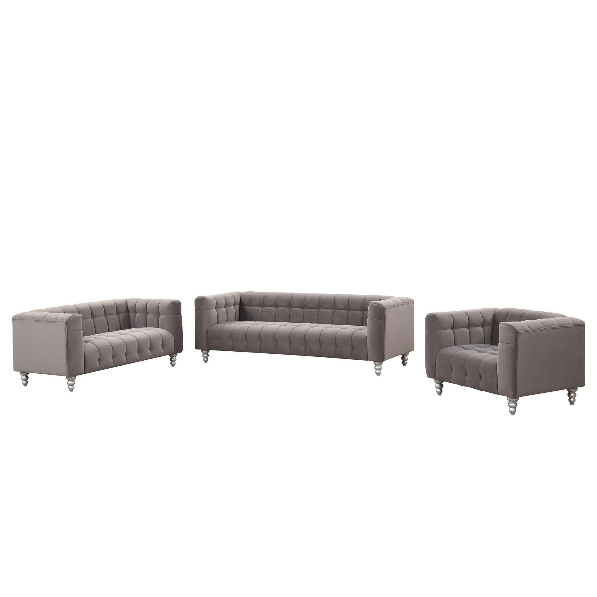 3-Piece Sofa Sets Living Room Sets with Solid Wood legs, Buttoned Tufted Backrest, Dutch Fleece Upholstered Couches Sets Including 3-Seat Sofa, Loveseat and Chair for Living Room (Grey)