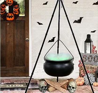 Outdoor Halloween Decorations - Large Witches Cauldron on Tripod with LED Light，Black Plastic Bowl Candy Bucket Halloween Decor for Lawn Garden Yard Home Porch Decorations