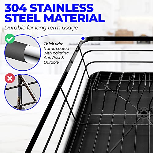 Ecomerr Dish Drying Rack for Kitchen Counter and Tabletop-Rust Proof Stainless Steel Dish Drainer with Drying Board and Removable Utensil Holder-Black Dish Rack with Drainboard 15.5βx11.4βx5.3β