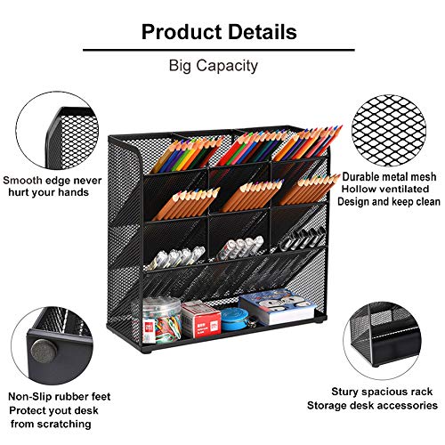 Marbrasse Mesh Desk Organizer, Multi-Functional Pen Holder, Pen Organizer for desk, Desktop Stationary Organizer, Storage Rack for School Home Office Art Supplies (Mesh Pen Holder)