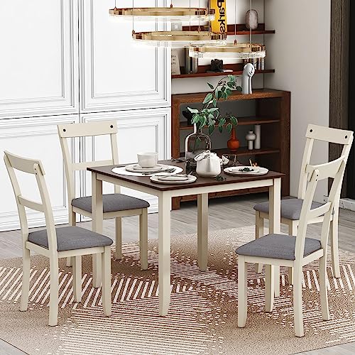 WOZNLA Comfortable Room 5-Piece Classic Counter Height Dining Set-Elegant Wood Kitchen Table, Padded Chairs-Ideal for Family Gatherings, Onesize, Brown