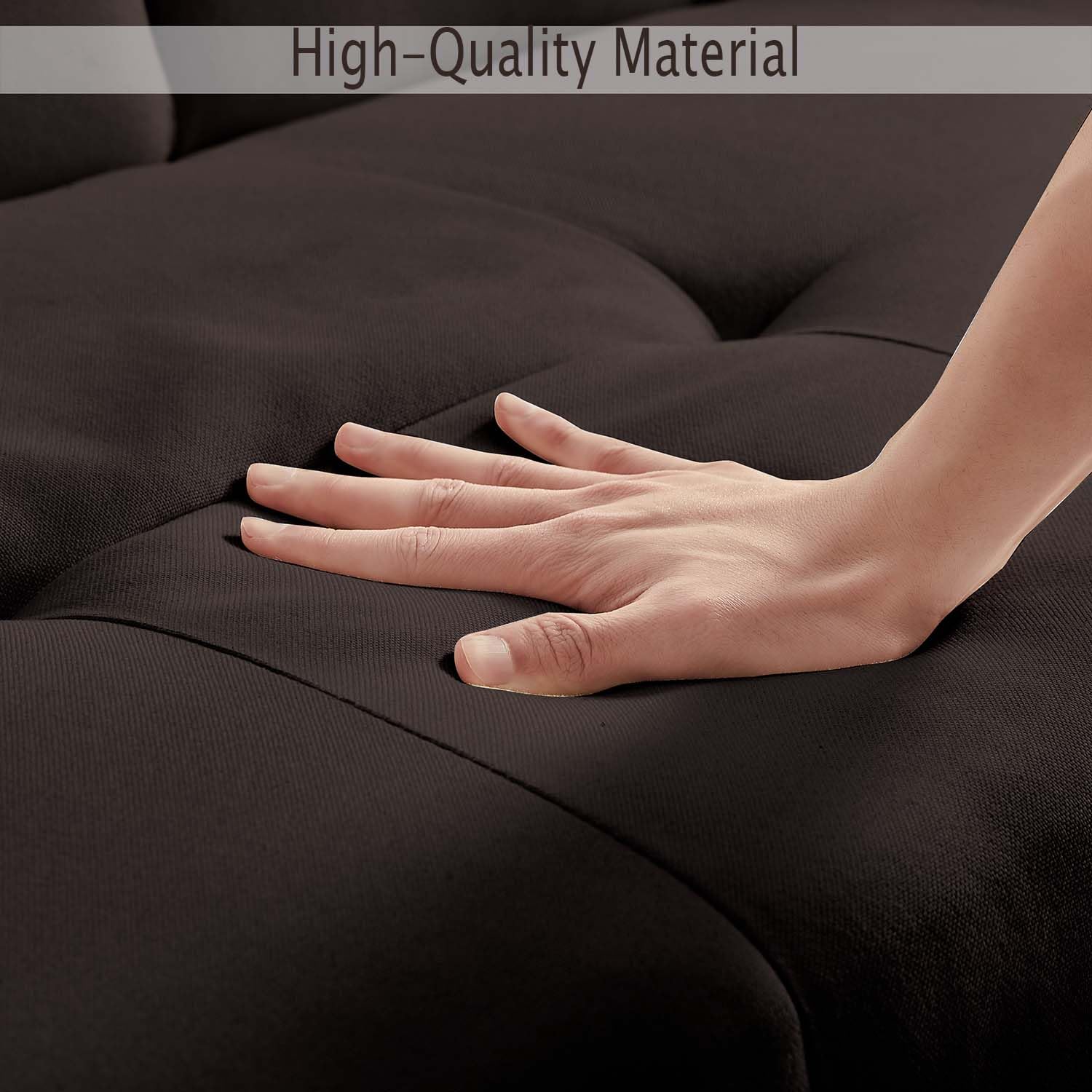 100% Fabric Linen Upholstered Futon Sofa Bed with 2 Cupholders/Legs/Removable Armrest, Modern Convertible Sleeper Couch, Upholstered Loveseat for Small Spaces, Memory Foam Living Seat, Brown