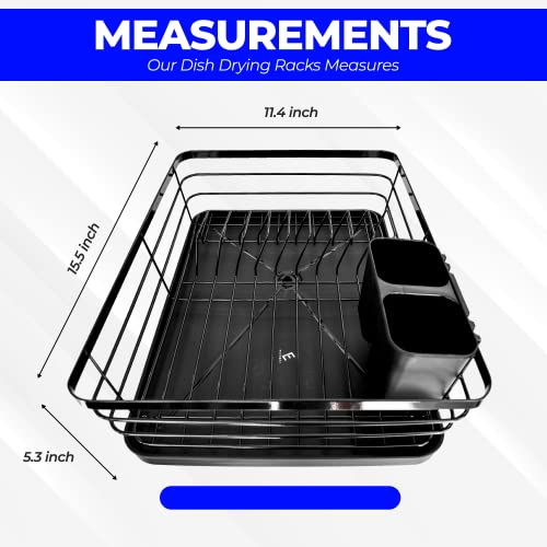 Ecomerr Dish Drying Rack for Kitchen Counter and Tabletop-Rust Proof Stainless Steel Dish Drainer with Drying Board and Removable Utensil Holder-Black Dish Rack with Drainboard 15.5βx11.4βx5.3β