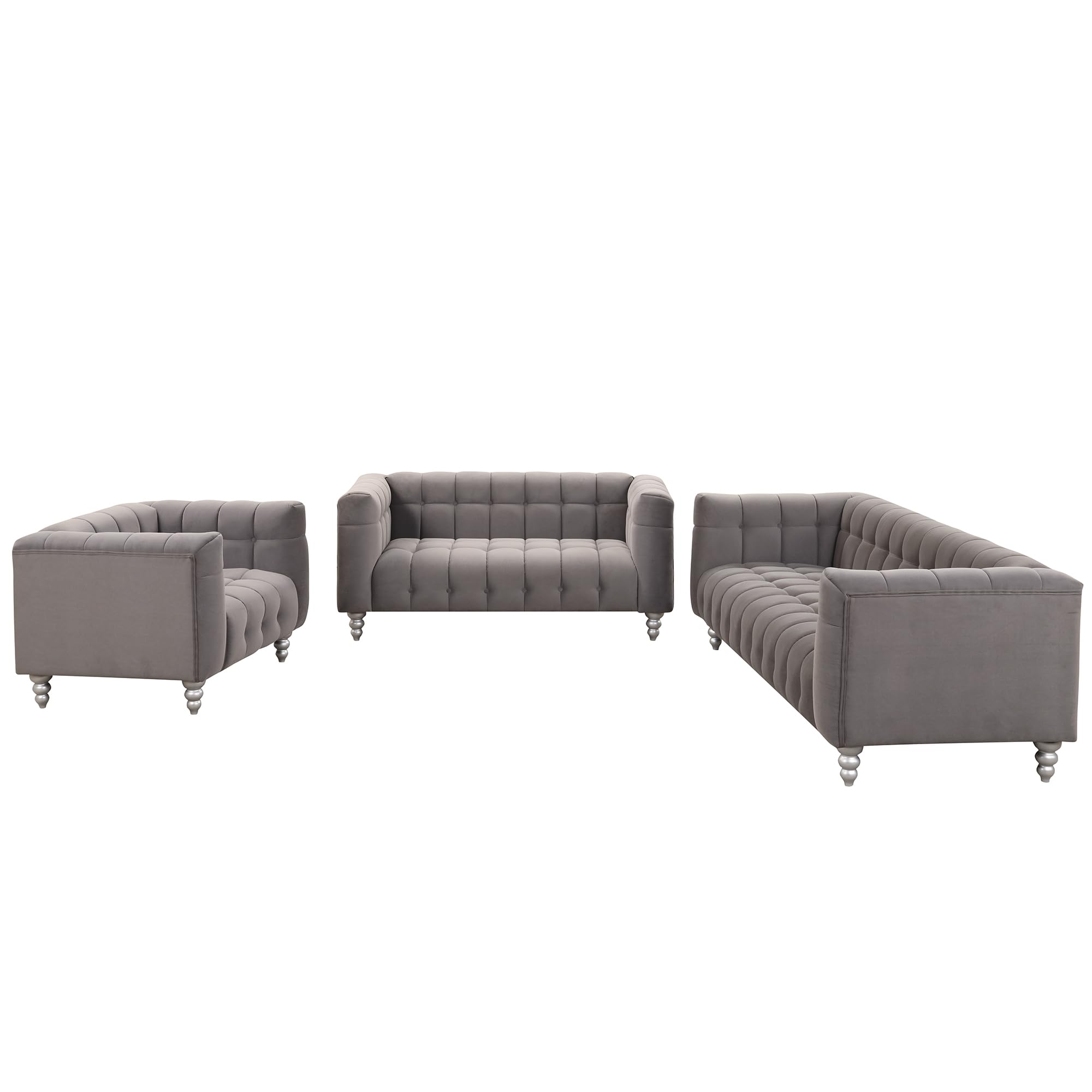 3-Piece Sofa Sets Living Room Sets with Solid Wood legs, Buttoned Tufted Backrest, Dutch Fleece Upholstered Couches Sets Including 3-Seat Sofa, Loveseat and Chair for Living Room (Grey)