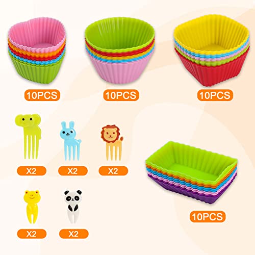 DGYJJZ 50 Pcs Silicone Lunch Box Dividers bento box accessories Silicone Cupcake Liners,Bento Box Accessories for Kids with 10pcs food picks for kids
