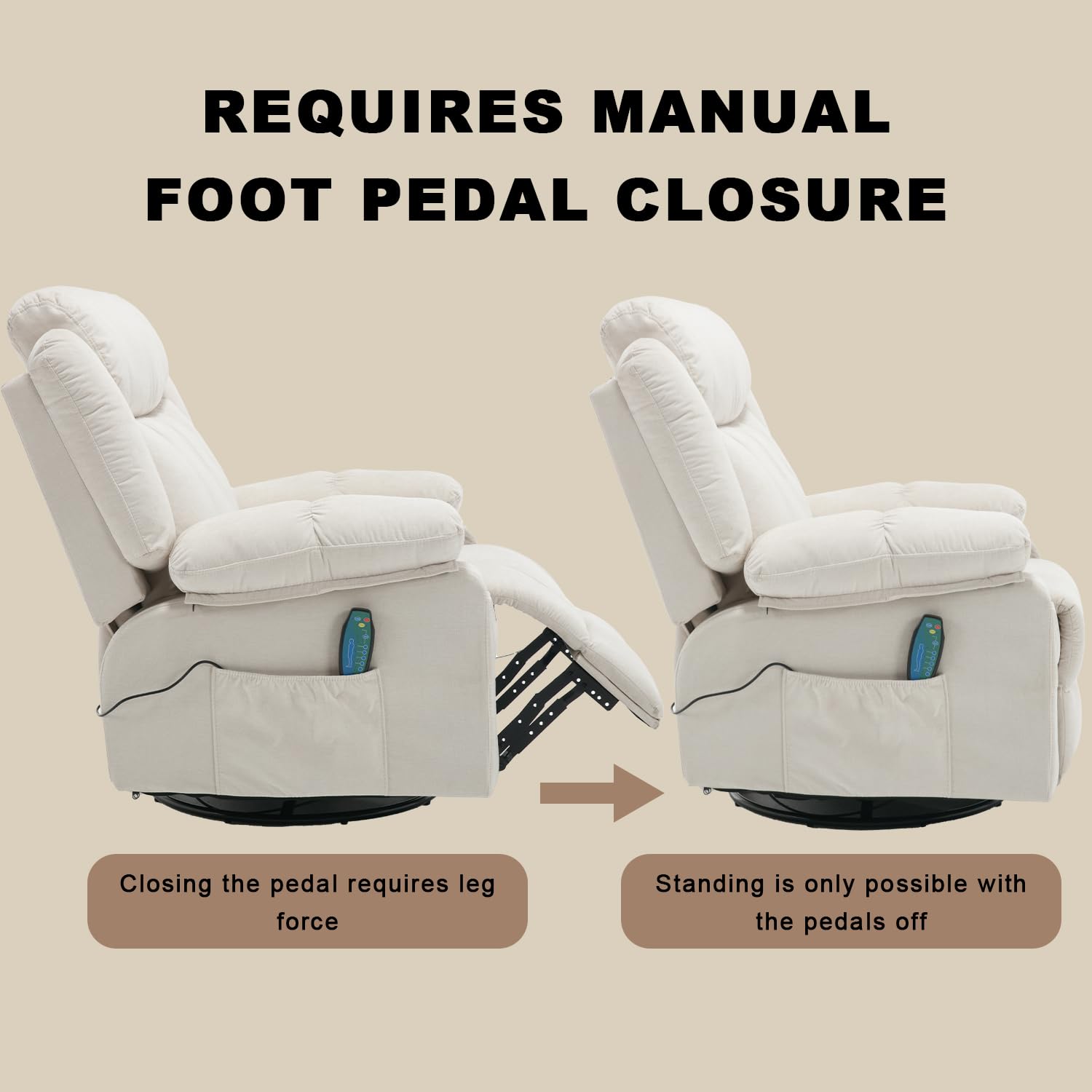 REFFICER Massage Recliner Chairs with Heat, Leather Reclining Chair with Cup Holders, Manual Oversized Rocker Recliner Single Sofa Couch, Overstuffed Theater Seating Recliner for Home Living