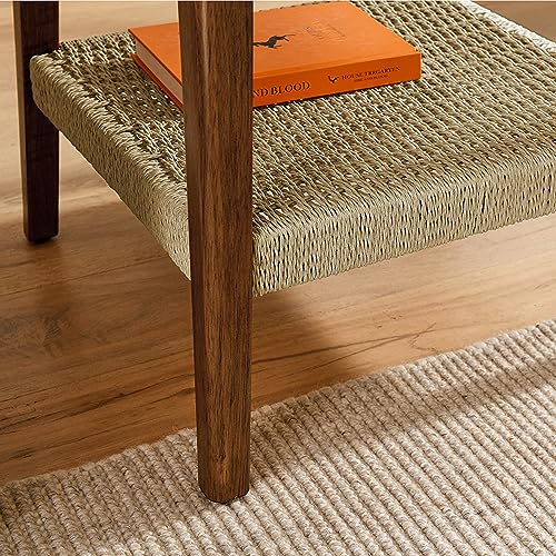 Oriental eLife Mid-Century Side Table with Woven Shelf,Boho End Table with Storage,Small Side Table for Living Room,Couch,Bedroom,Patio,Home Office (23")