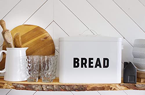 Bread Box for Kitchen Countertop - Extra Large Keeps 2+ Loaves Fresh - White Metal Bread Storage Container Bin for Modern Farmhouse Kitchen