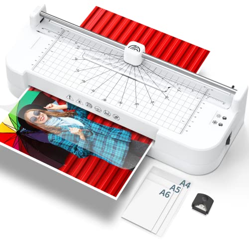 Laminator 7 in 1 Thermal Laminator 9-Inch Laminator Machine Laminating Machine with Laminating Pouches 20 Personal Laminator Desktop Lamination Corner Rounder for Office School Business (White)