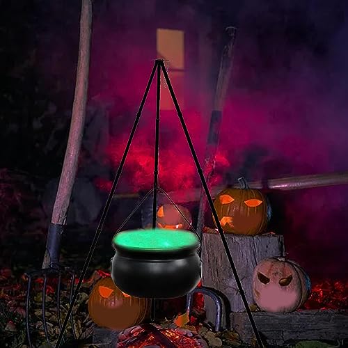 Outdoor Halloween Decorations - Large Witches Cauldron on Tripod with LED Light，Black Plastic Bowl Candy Bucket Halloween Decor for Lawn Garden Yard Home Porch Decorations
