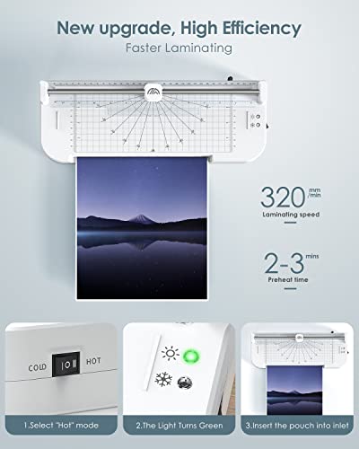 Laminator 7 in 1 Thermal Laminator 9-Inch Laminator Machine Laminating Machine with Laminating Pouches 20 Personal Laminator Desktop Lamination Corner Rounder for Office School Business (White)