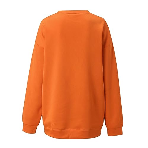 Women Sweatshirt Casual Loose Fit Trendy Print Graphic Sweatshirts Long Sleeve Shirts Crew Neck Pullover Shirts Orange