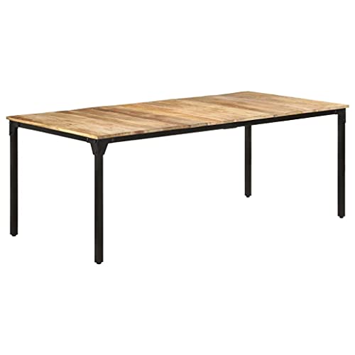 GOLINPEILO Dining Table Rectangular Solid Wood Top with Steel Legs Metal Frame Industrial and Rustic Style for Kitchen Meal, Dining Room or Living Room, 78.7"x39.4"x29.9" Rough Mango Wood-B
