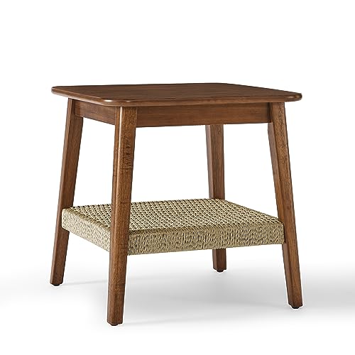 Oriental eLife Mid-Century Side Table with Woven Shelf,Boho End Table with Storage,Small Side Table for Living Room,Couch,Bedroom,Patio,Home Office (23")
