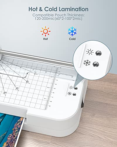 Laminator 7 in 1 Thermal Laminator 9-Inch Laminator Machine Laminating Machine with Laminating Pouches 20 Personal Laminator Desktop Lamination Corner Rounder for Office School Business (White)