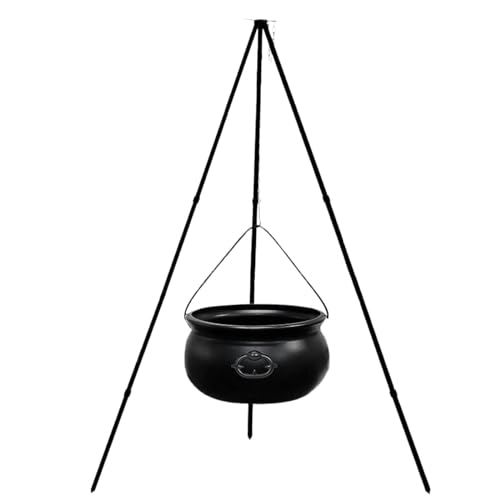 Outdoor Halloween Decorations - Large Witches Cauldron on Tripod with LED Light，Black Plastic Bowl Candy Bucket Halloween Decor for Lawn Garden Yard Home Porch Decorations