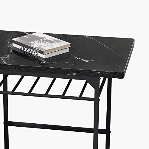 3-Piece Dining Table Set for 2, Small Kitchen Table with 2 Chairs and Storage Rack, Modern Faux Marble Dining Room Table Set Industrial Design for Small Space, Breakfast Table Set, 31.5in Black