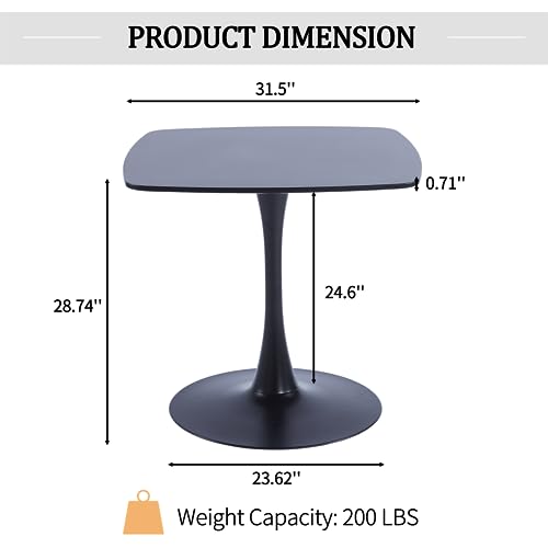ANDORON Square Dining Table, 32 Inches Kitchen Tulip for 2-4 People, MDF Top and Metal Base, Modern Small Space Room Circle, End Leisure Coffee Side (32" - Square, Black)