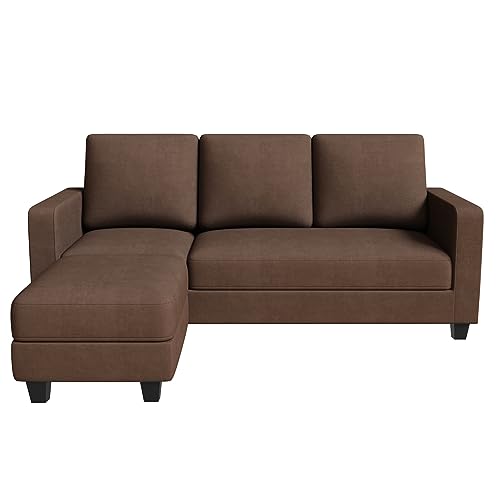 Furniwell Convertible Sectional Sofa Couch, L Shaped 3-Seat Small Couch for Living Room with Ottoman Modern Fabric Reversible Chaise for Apartment and Small Space (Brown)