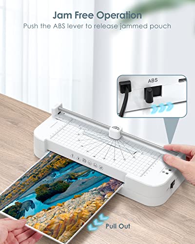 Laminator 7 in 1 Thermal Laminator 9-Inch Laminator Machine Laminating Machine with Laminating Pouches 20 Personal Laminator Desktop Lamination Corner Rounder for Office School Business (White)