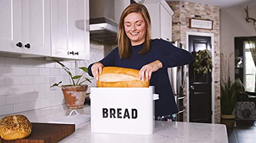 Bread Box for Kitchen Countertop - Extra Large Keeps 2+ Loaves Fresh - White Metal Bread Storage Container Bin for Modern Farmhouse Kitchen