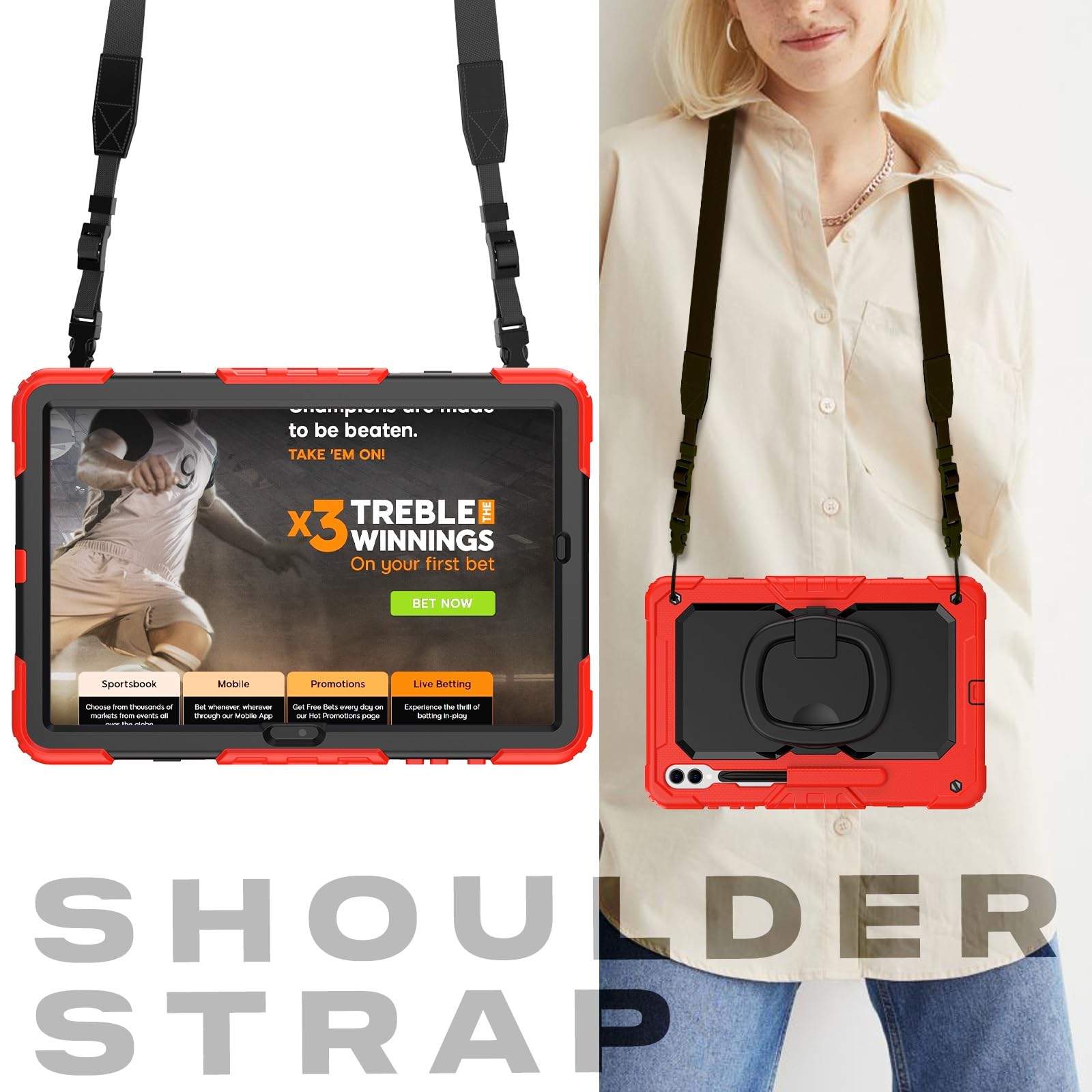 Cover Case Heavy Duty Shockproof TPU Case Compatible with Samsung Galaxy Tab S9 Ultra 14.6 Inch 2023 (SM-X910/X916B/X918U) Kids Case,360 Degree Rotating Handle Stand Bracket W Screen Protector+Shoulde