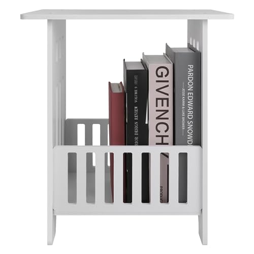 JNTKE Rectangular Side Table, End Table with Storage Shelf 13.4"x10.2"x15.8" Small Bedside Table Night Stand for Living Room Couch Sofa Bedroom Balcony Home Office